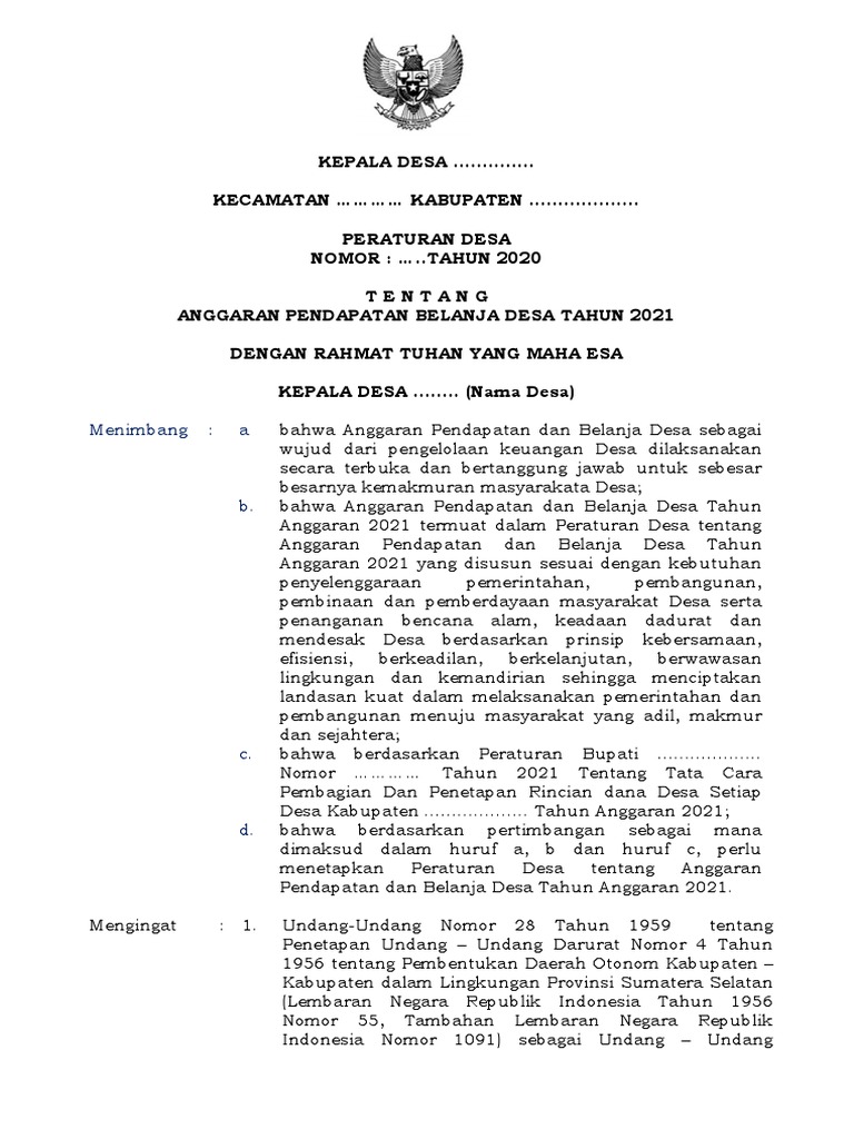 Contoh Perdes APBDes 2021 | PDF