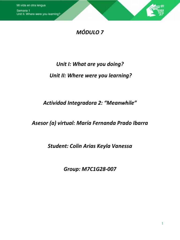 Módulo 7: Semana 1 Unit II. Where Were You Learning? | PDF