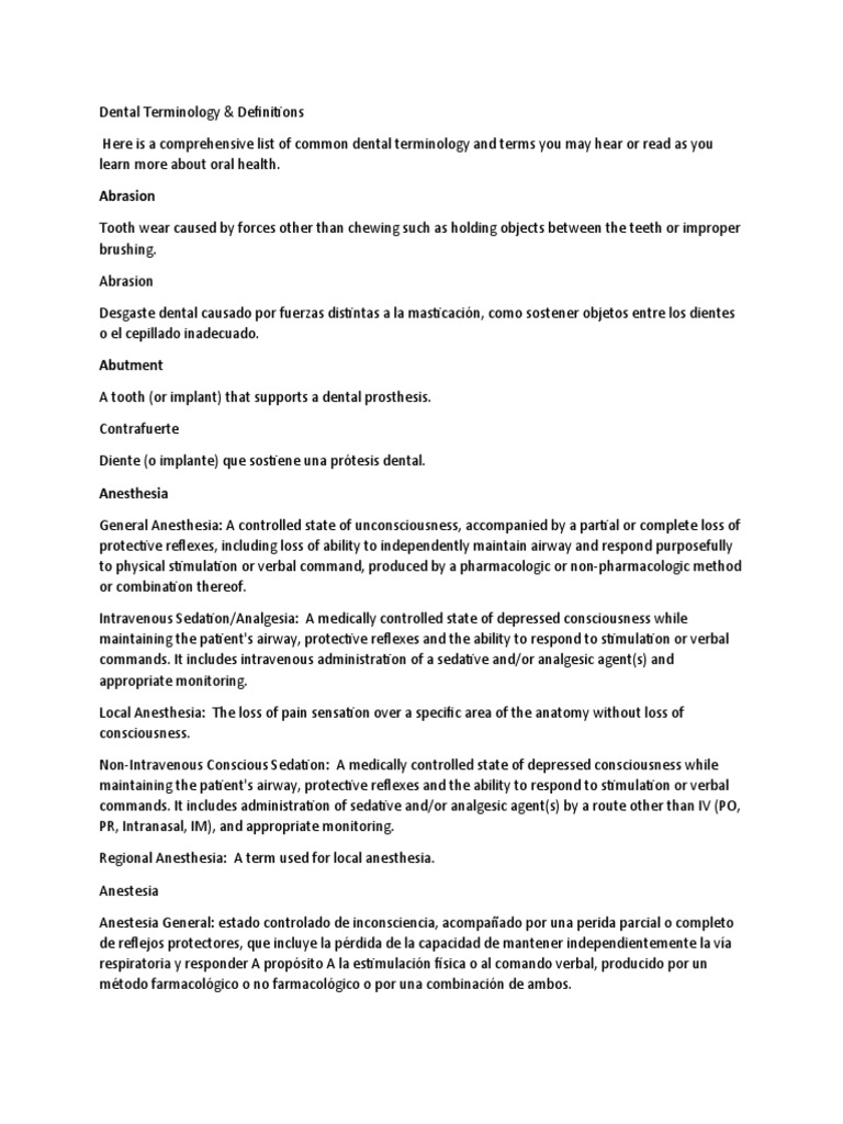 Dental Terminology | PDF | Anesthesia | Dentistry