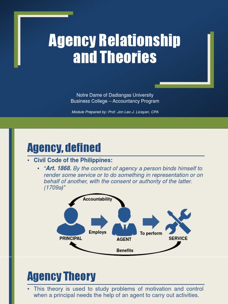 Agency Relationship and Theories: Notre Dame of Dadiangas University ...