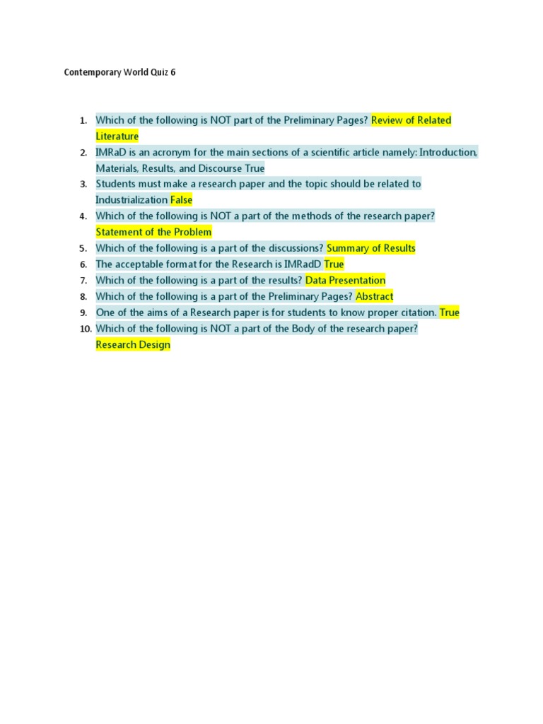 Contemporary World Quiz 6 | PDF | Art