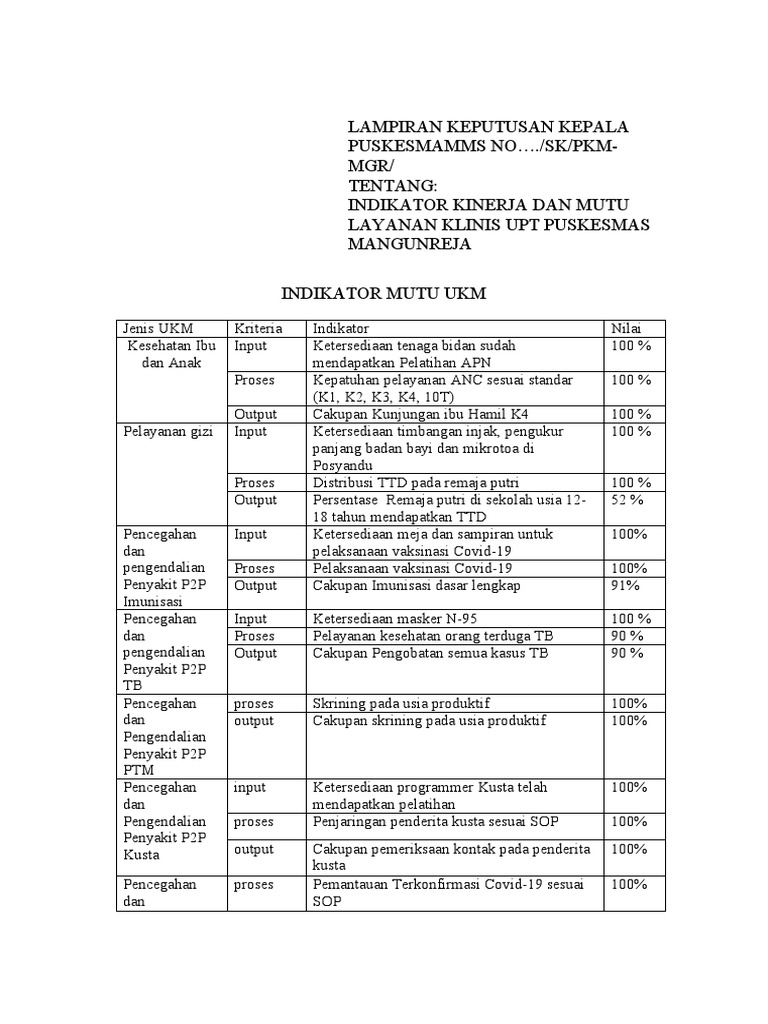 Indikator Kinerja Mutu Ukm Esensial 2021 | PDF | Sains & Matematika