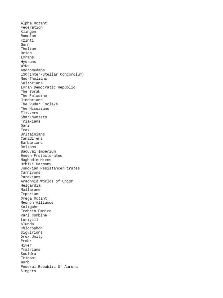 Alpha and Omega Octant Species List | PDF | Law