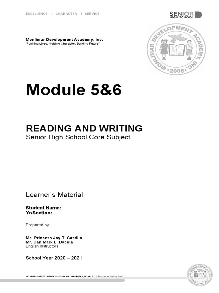 Module 5&6: Reading and Writing | PDF | Writers | Cognition