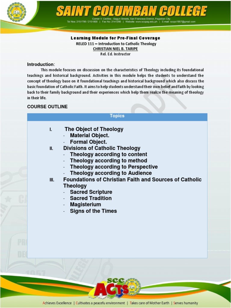 RELED 111 - Learning Module For Prefinal Coverage | PDF | Theology ...