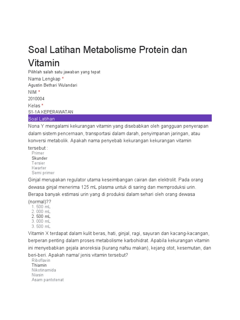 Soal Latihan Metabolisme Protein Dan Vitamin | PDF