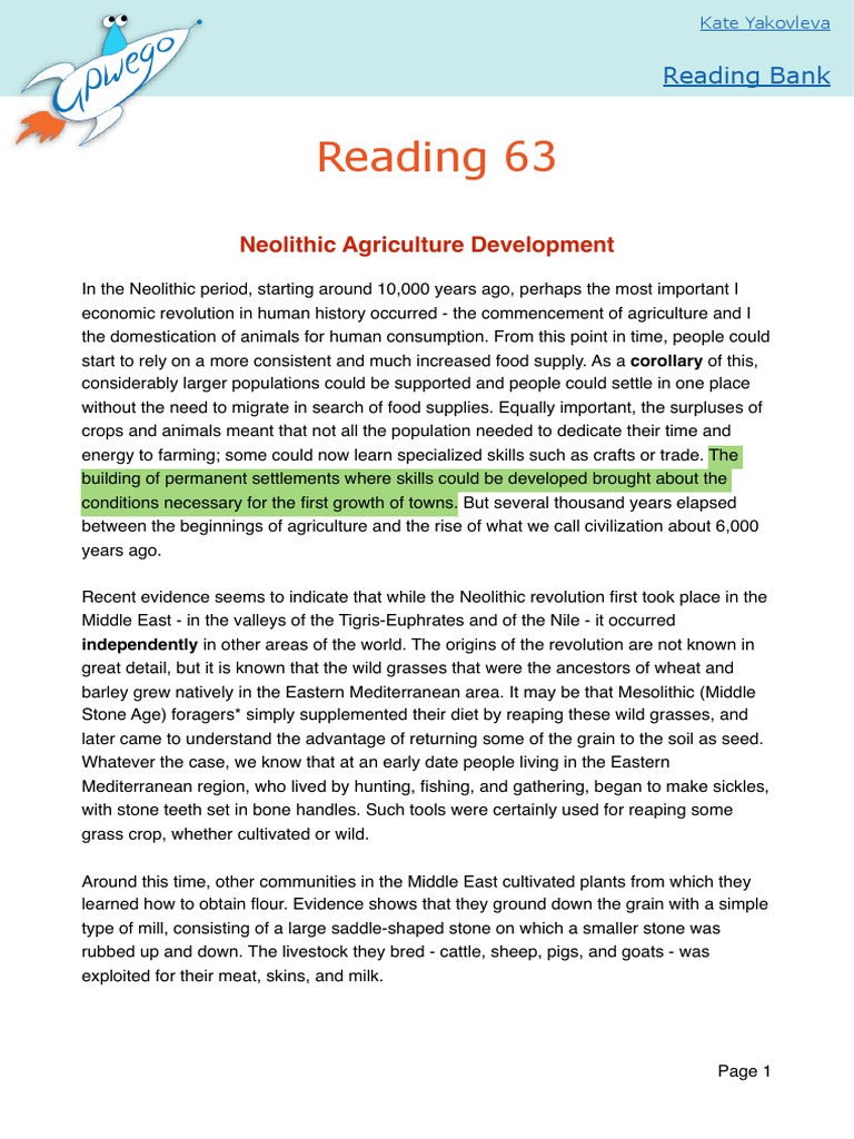 Reading 63: Neolithic Agriculture Development | PDF | Agriculture ...