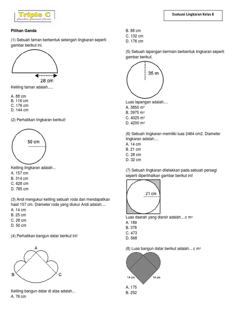 Soal Keliling Dan Luas Kelas 8 Lingkaran | PDF