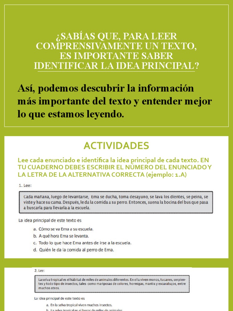 Identificar Idea Principal de Un Texto | PDF