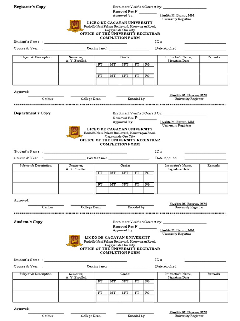Grade Completion Form | PDF