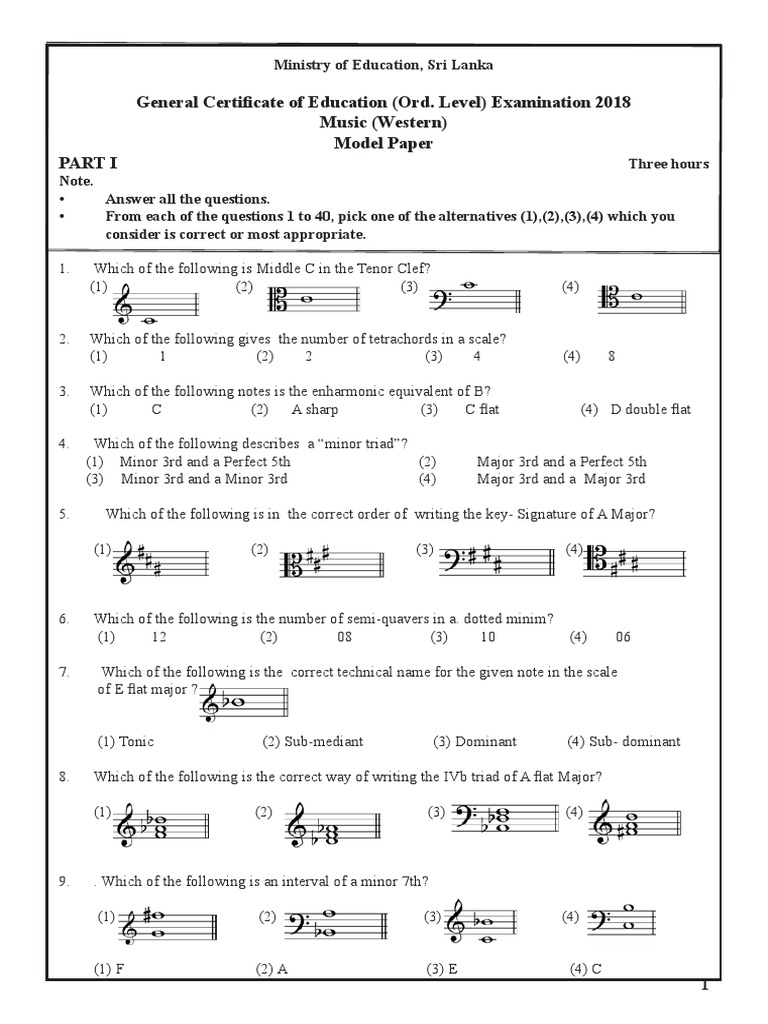 WM OL Model Paper I 2018 | PDF | Clarinet | Violin