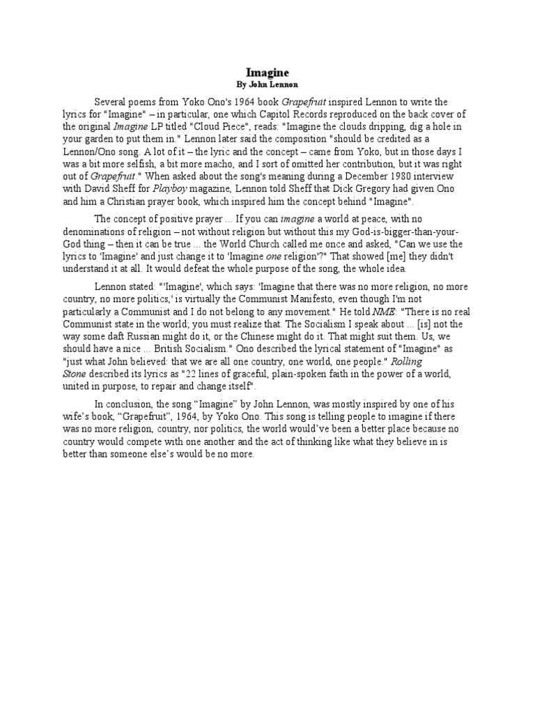 Imagine (JohnLennon) EnglishAssignment | PDF | The Beatles | Lennon Family