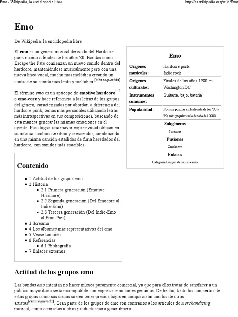 Emo - Wikipedia, La Enciclopedia Libre | PDF | Hardcore punk | música ...