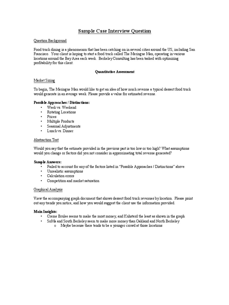 Sample Case Interview Question: Quantitative Assessment | PDF | Foods ...