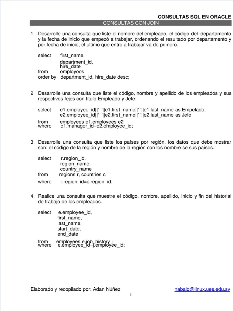 Tarea - Oracle Consultas en SQL HR | PDF | SQL | Gestión de datos