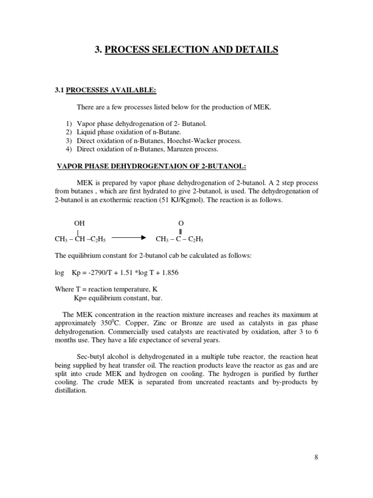 MEK - Methods 2520of 2520production | PDF | Chemical Reactor | Catalysis