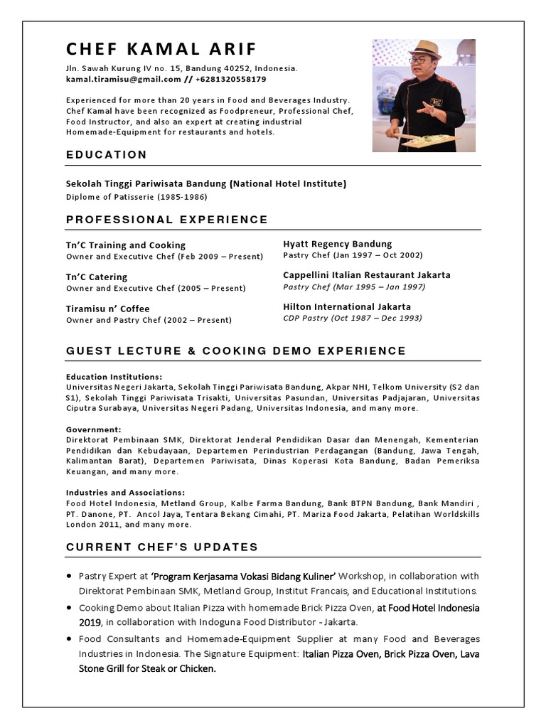 CV Chef Kamal 2019 | PDF | Cooking | Food And Drink