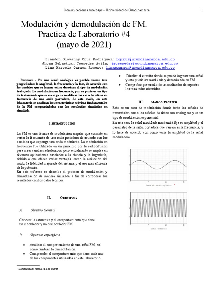 Lab 4 FM | PDF | Modulación de frecuencia | Modulación