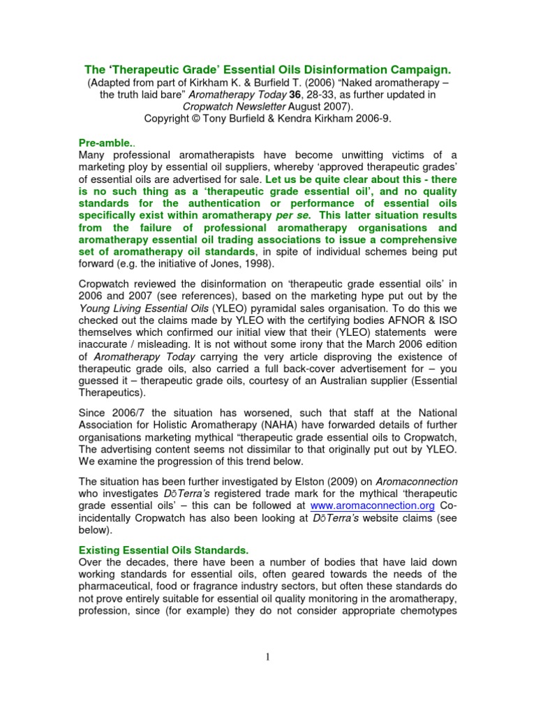 Cropwatch Write-Up On Therapeutic Grade Essential Oils Disinformation ...