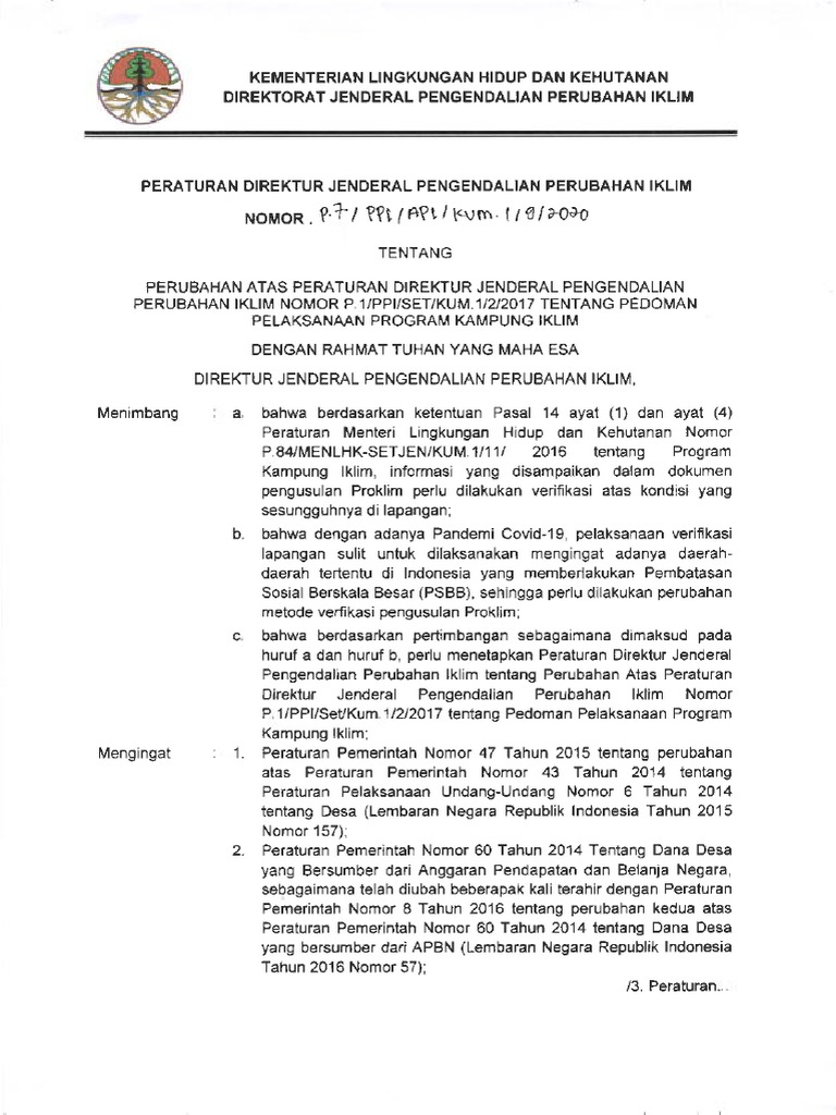 Perubahan Pedoman Pelaksanaan Proklim | PDF