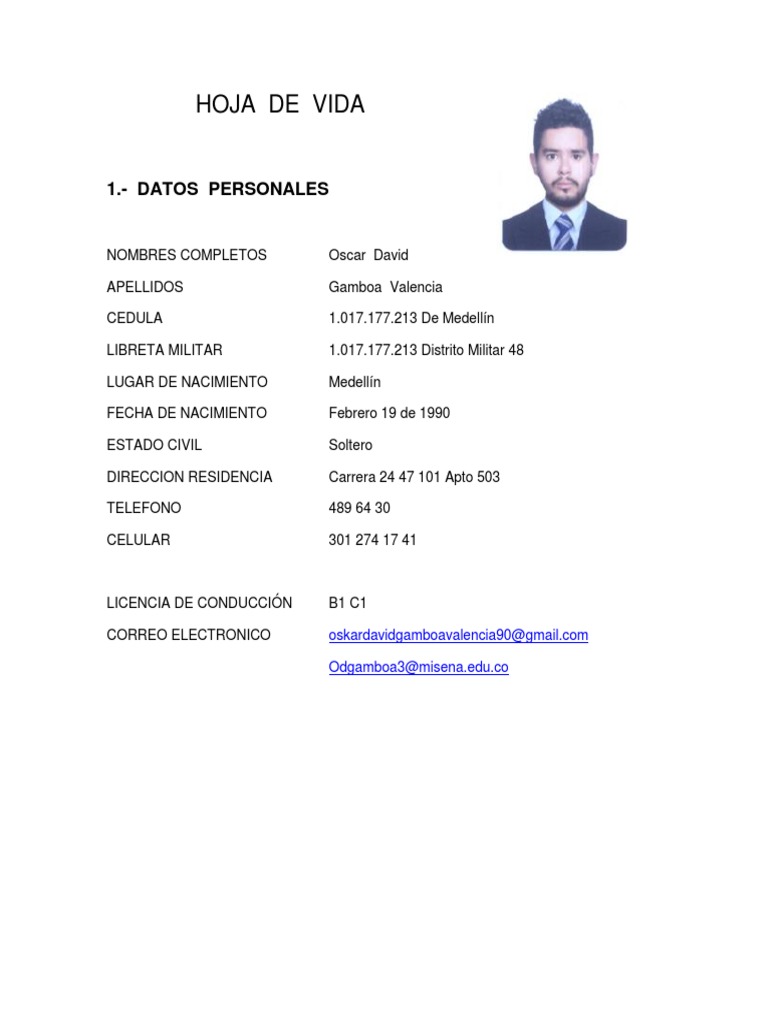 Hoja de Vida Oscar D Gamboa V | PDF | Aprendizaje | Cognición
