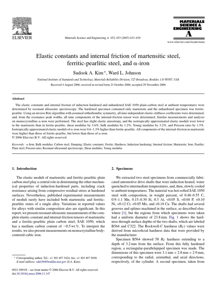 8 - Elastic Constants and Internal Friction of Martensitic Steel ...