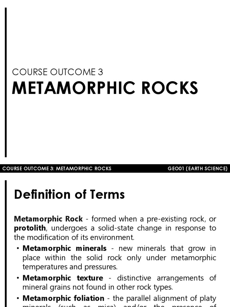GEO01 CO3 Week8 (Metamorphic Rock) | PDF | Rock (Geology) | Geology