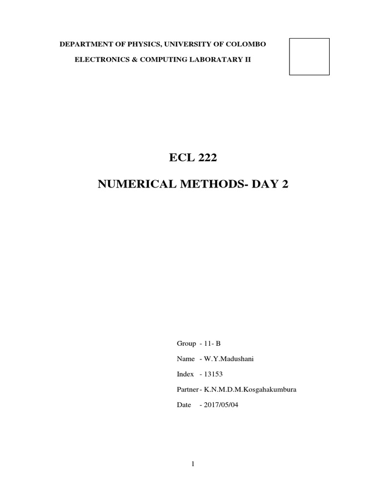ECL 222 Numerical Methods-Day 2: Department of Physics, University of ...