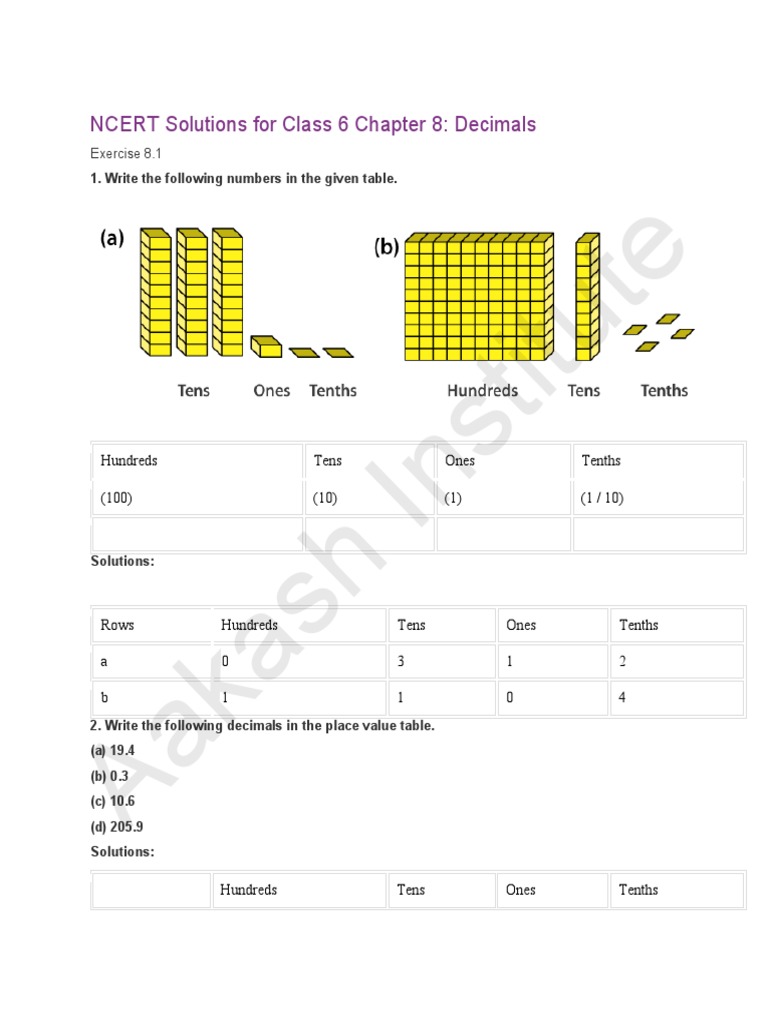 NCERT Solutions For Class 6 Chapter 8 | PDF | Numbers | Mathematics