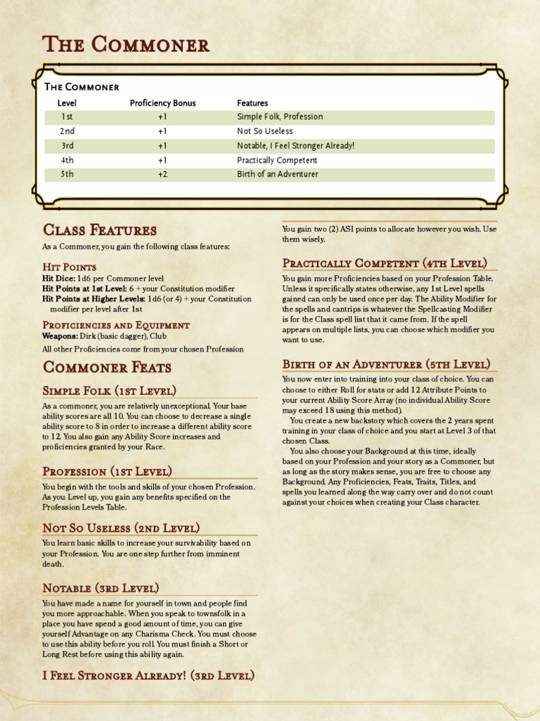 The Commoner: Class Features | PDF | Role Playing Games | Gaming