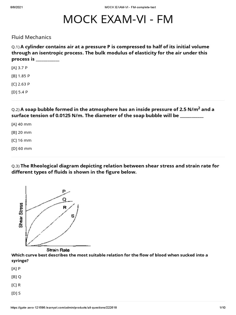Mock Exam-Vi - FM | PDF | Fluid Dynamics | Physics