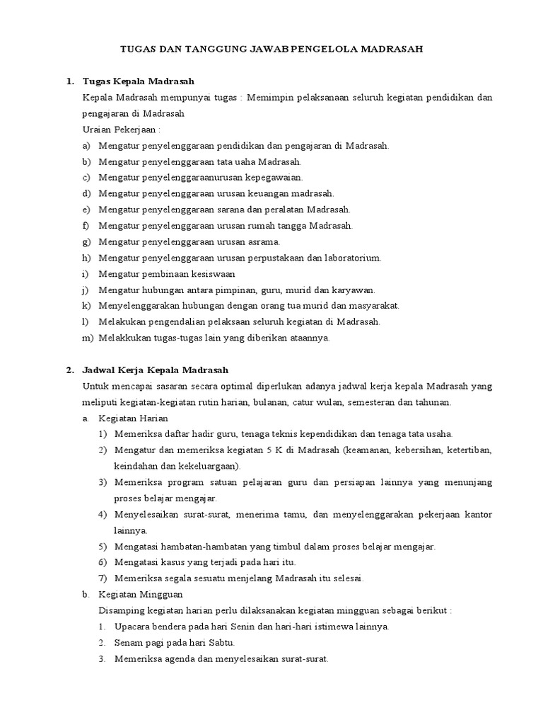 Tugas Pengelola Madrasah | PDF | Karier & Perkembangan | Kajian Bahasa Asing