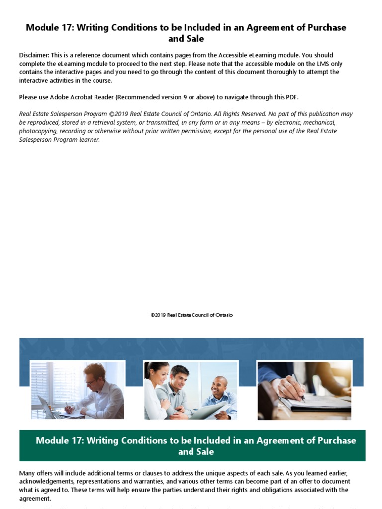 C2 M17 Writing Conditions To Be Included in An Agreement of Purchase ...