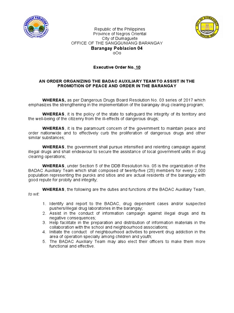 Executive Order No. 10 (Bat) | PDF | Government | Justice