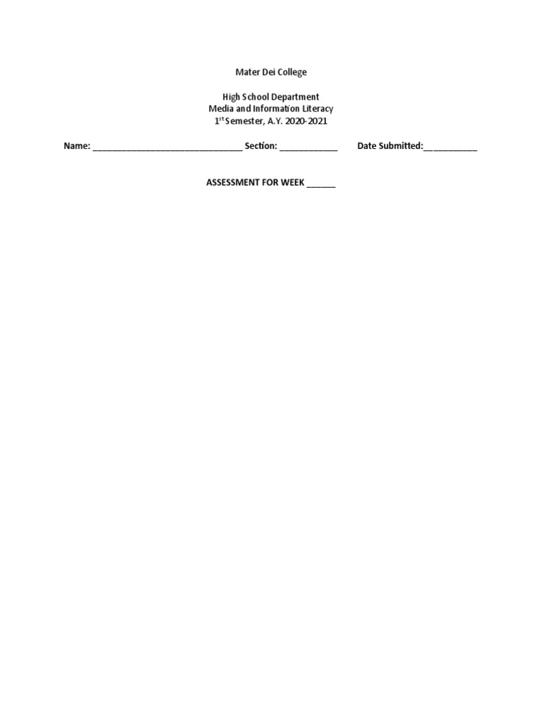 Media Literacy Assessment Template | PDF