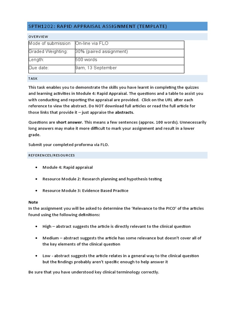 SPTH 1202 Rapid Appraisal Assignment - Assignment Template | Download ...