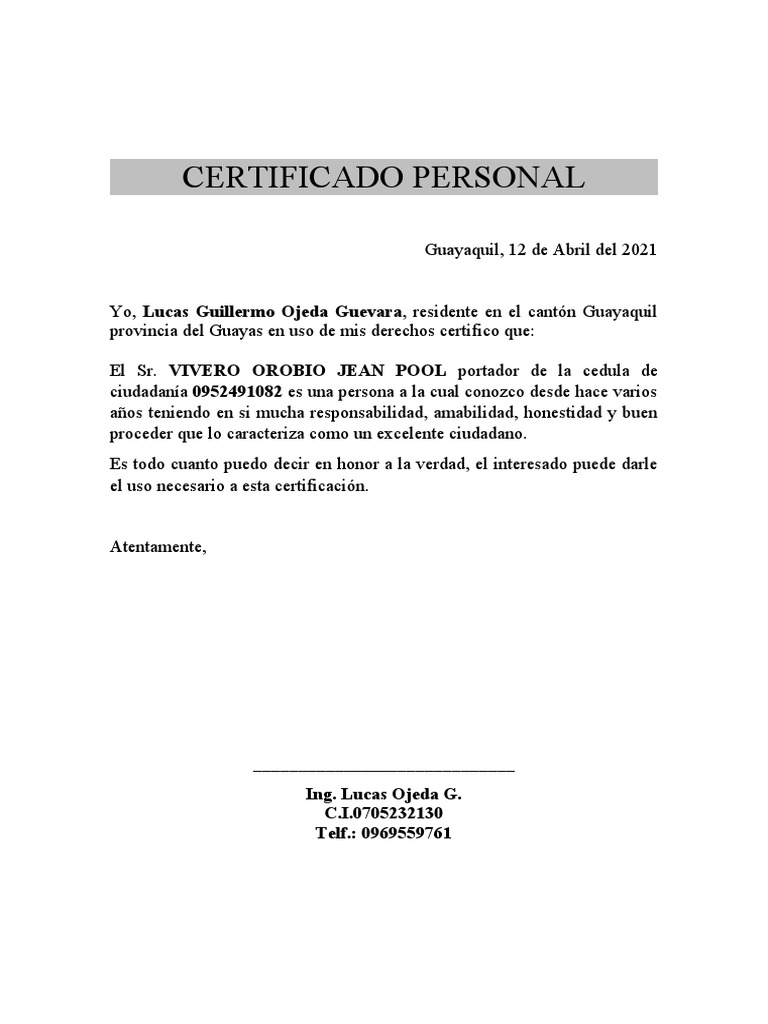 Certificacion Personal | PDF