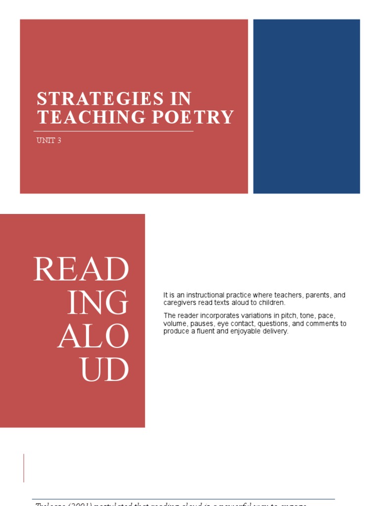 Strategies in Teaching Poetry | PDF | Reading Comprehension | Fluency