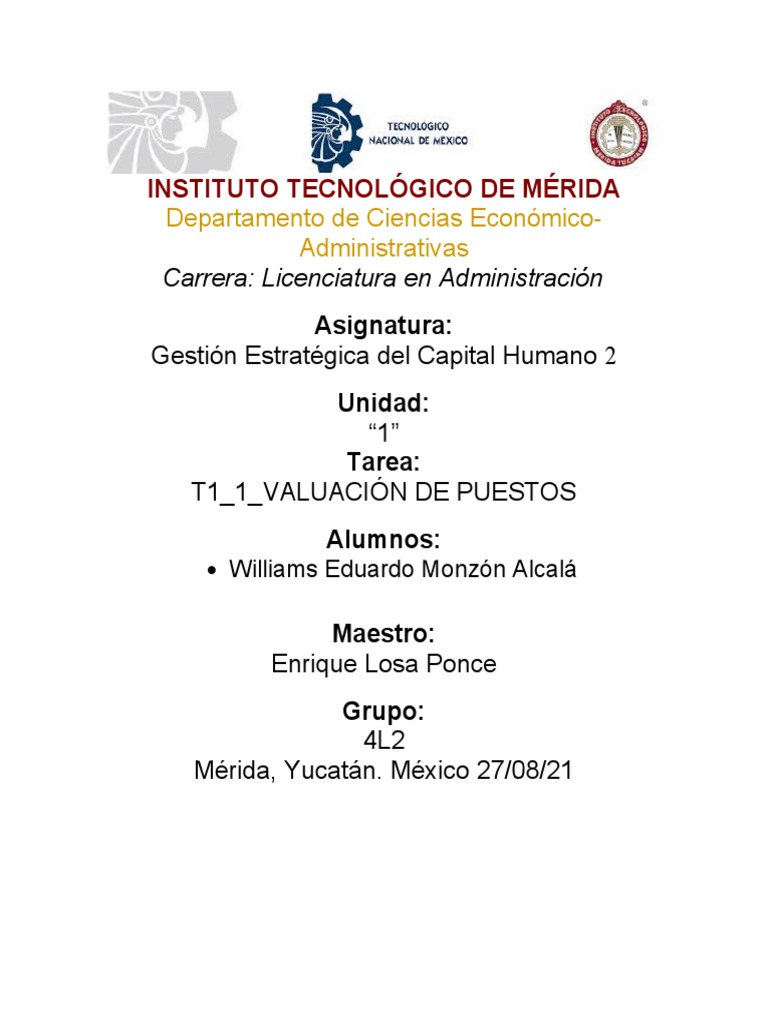 t1 - 1 - Valuación de Puestos - Williams Monzon | PDF | Salario | Economias