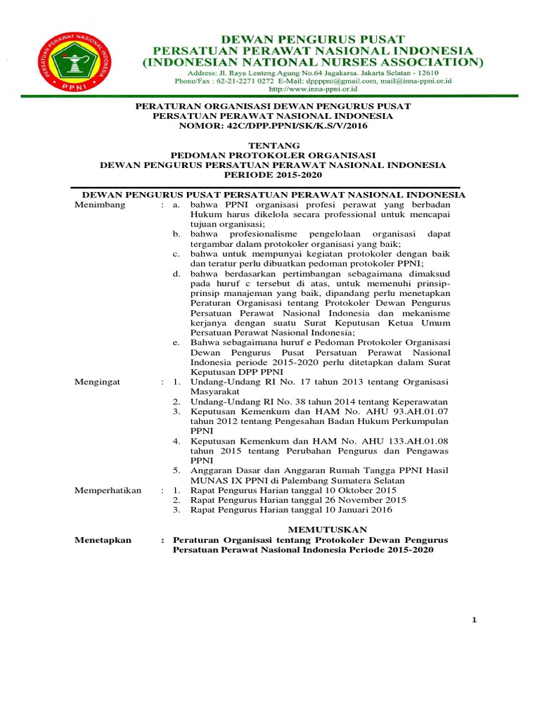 Pedoman Protokoler PPNI 2015-2020 | PDF | Karier & Perkembangan | Bisnis