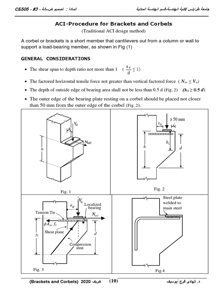 Brackets and Corbels ACI 318 L # 1 | PDF | Reinforced Concrete | Concrete