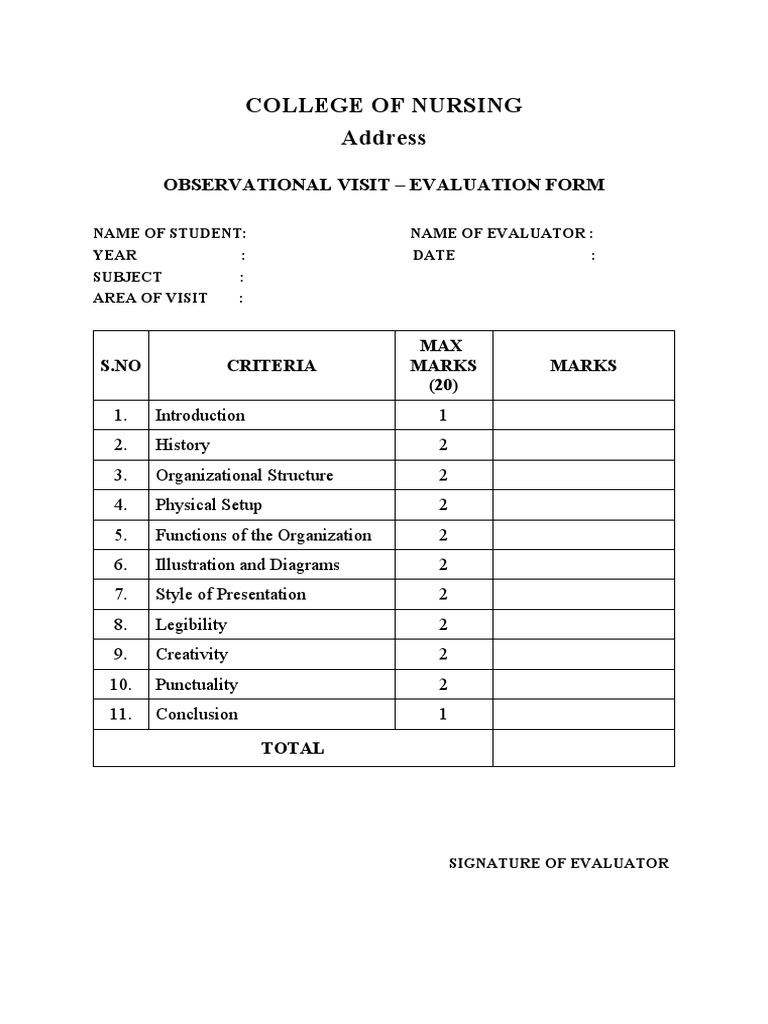 Observational Visit - Evaluation Form | PDF