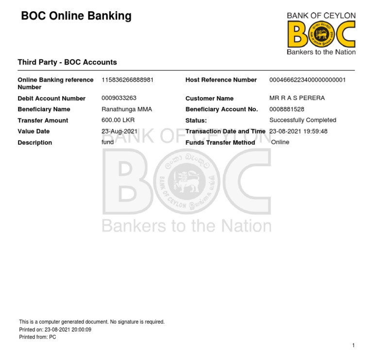 E-Receipt Third Party - BOC Accounts 115836266888981 | PDF | Law