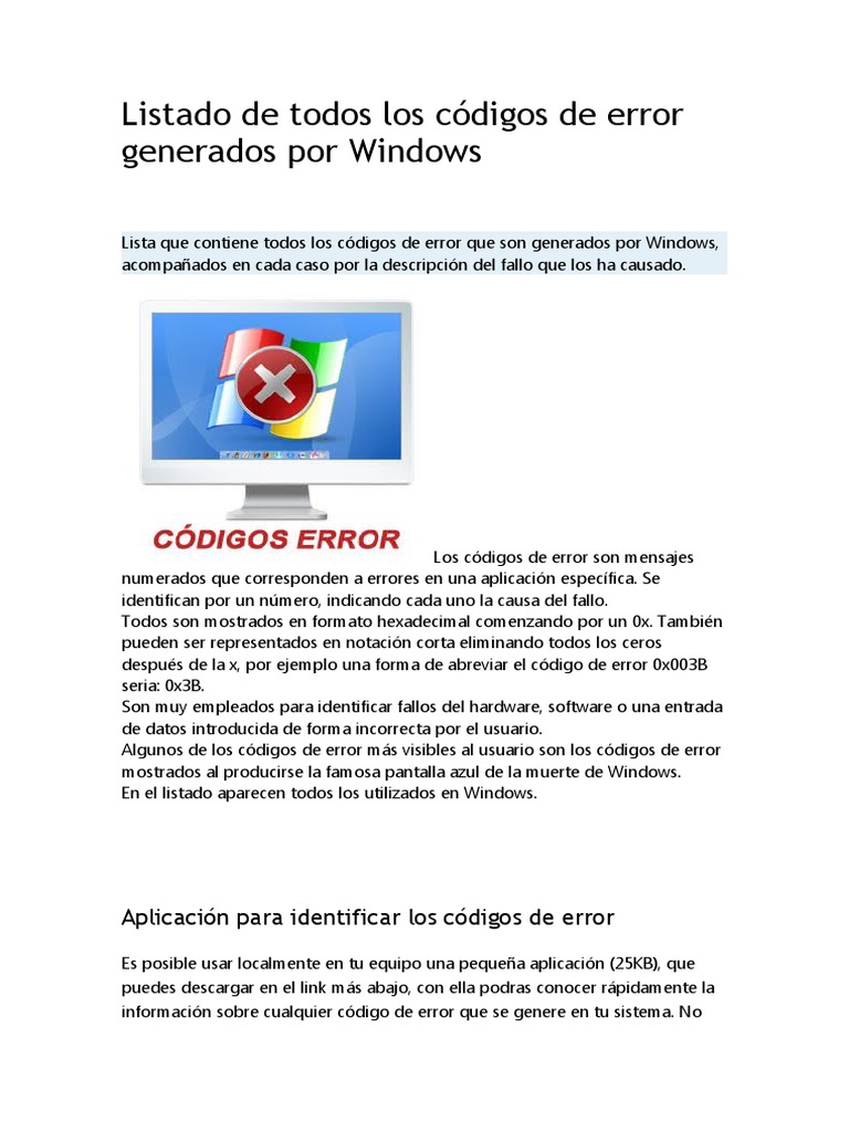 Listado de Todos Los Códigos de Error Generados Por Windows | PDF ...