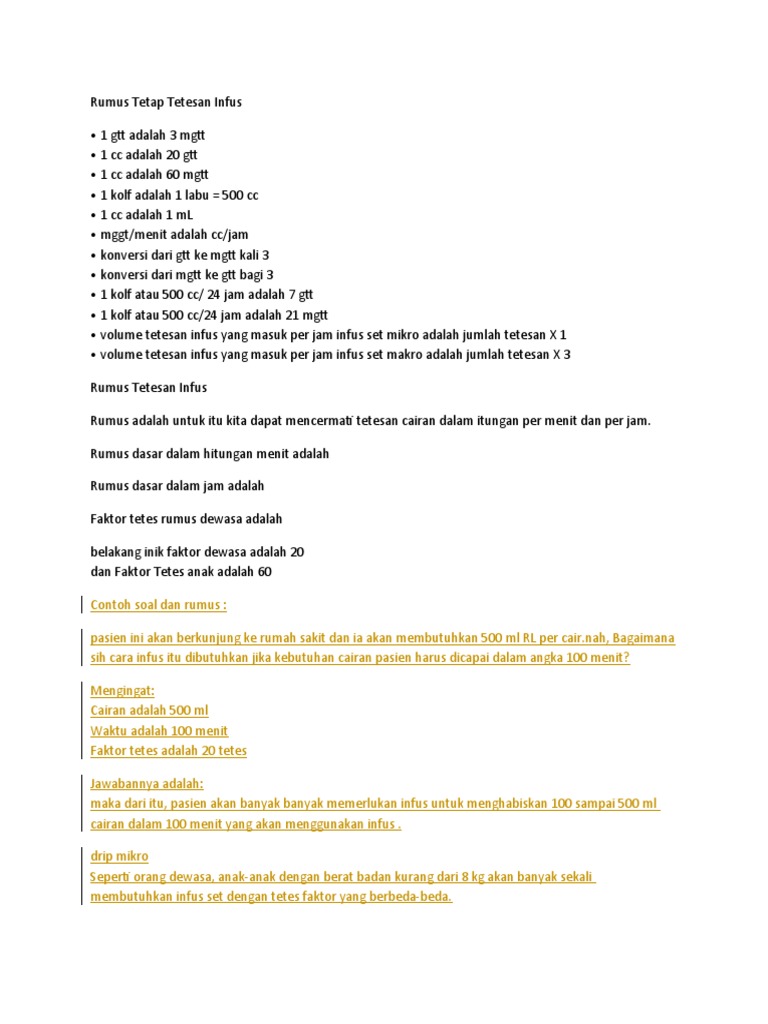 Rumus Tetap Tetesan Infus | PDF | Kesehatan Holistik