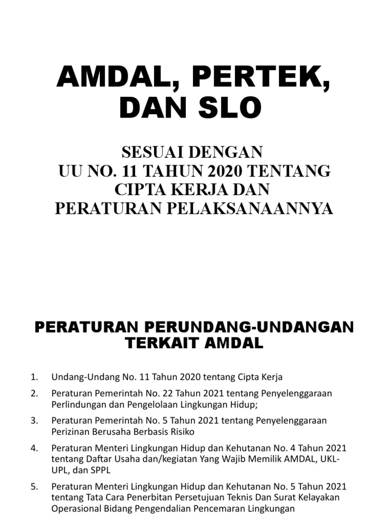 AMDAL Pertek & SLO Sesuai UU CK Dan Peraturan Pelaksanannya | PDF