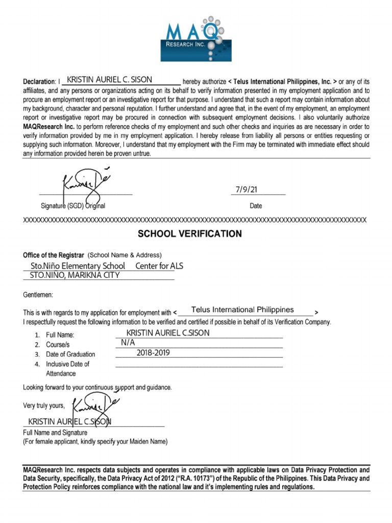 Background Verification Form | PDF