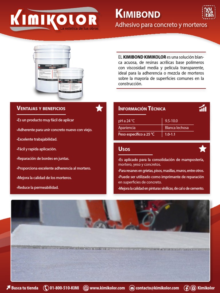 Ficha T Cnica Kimibond Adhesivo para Concreto 1ab1 Ea50 | PDF ...