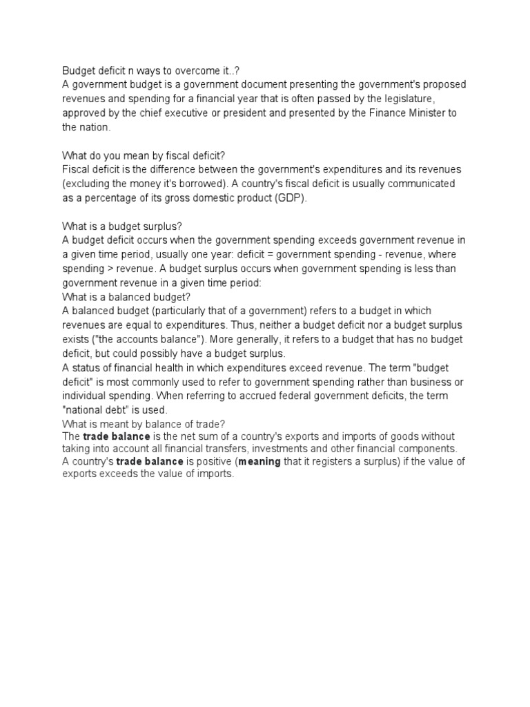Budget Deficit N Ways To Overcome It | PDF