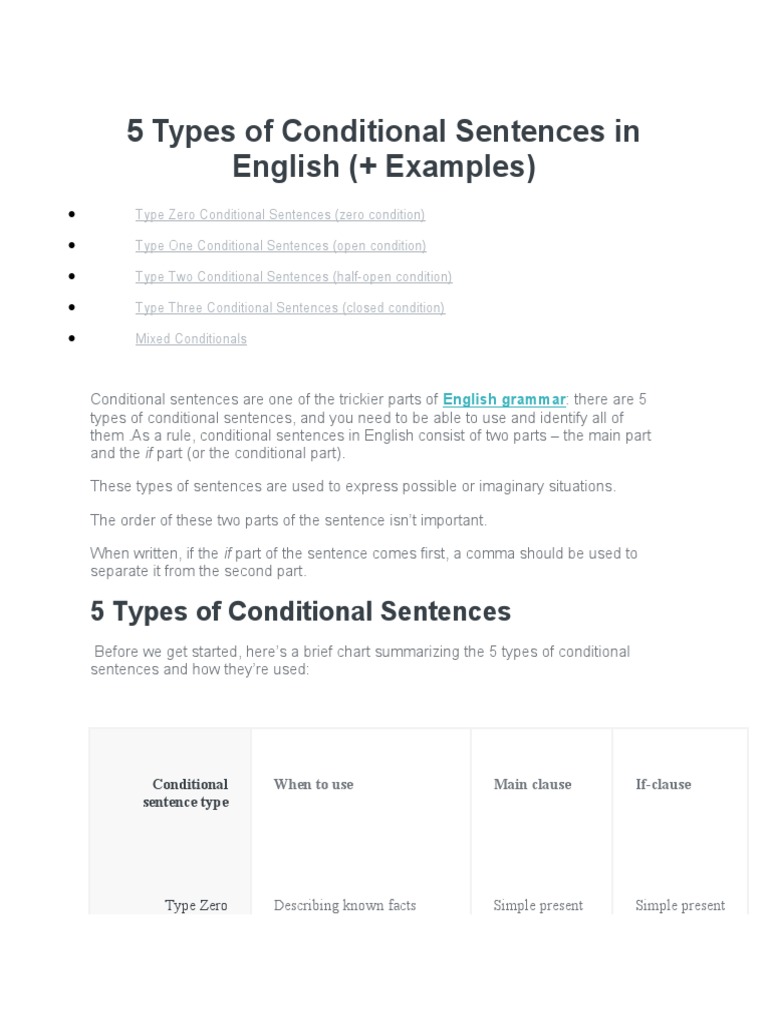 5 Types of Conditional Sentences in English | PDF | Sentence ...